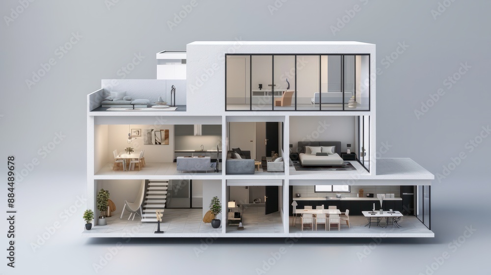 3d small house model on architecture floorplan created with Generative ...