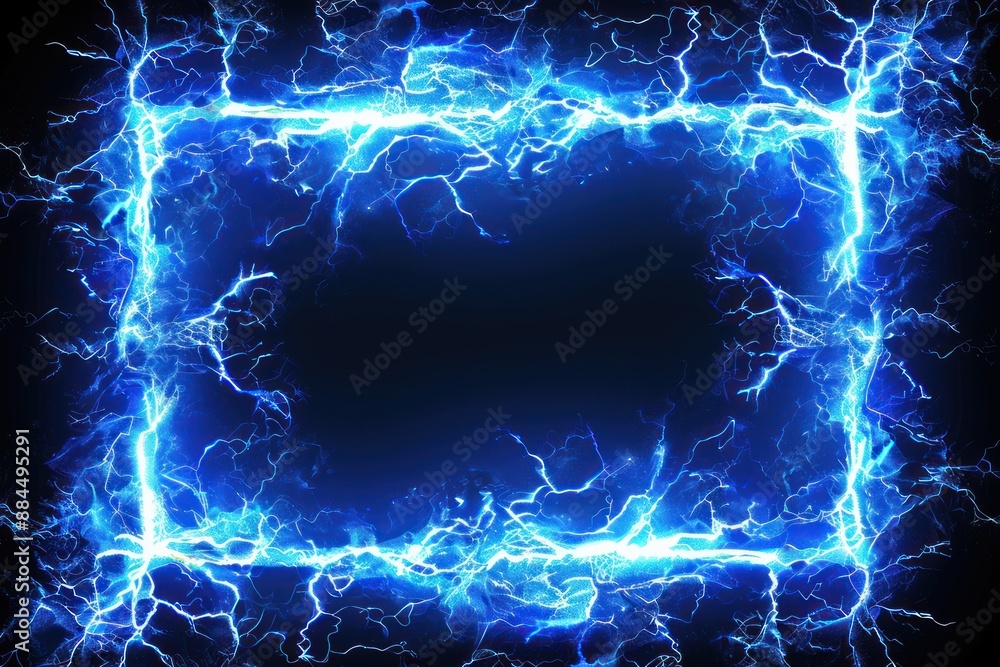 Lightning frames, blue electric borders of rectangular and square ...