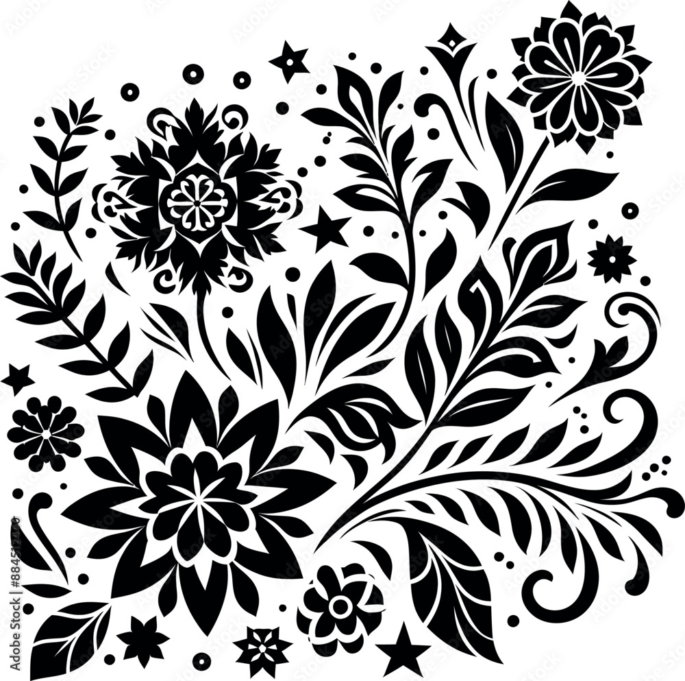 decorative Floral design Silhouette Motif Pattern, Flower design ...