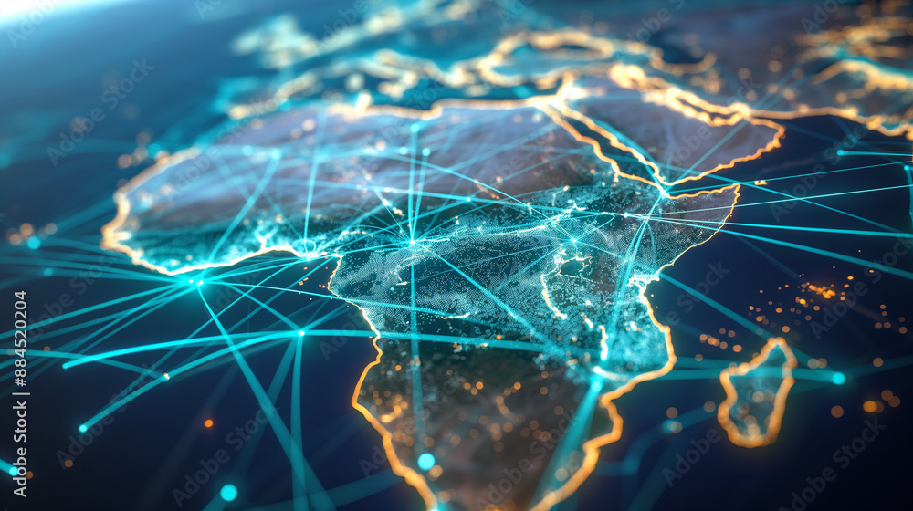 High-tech representation of Africa on a digital map, with ...