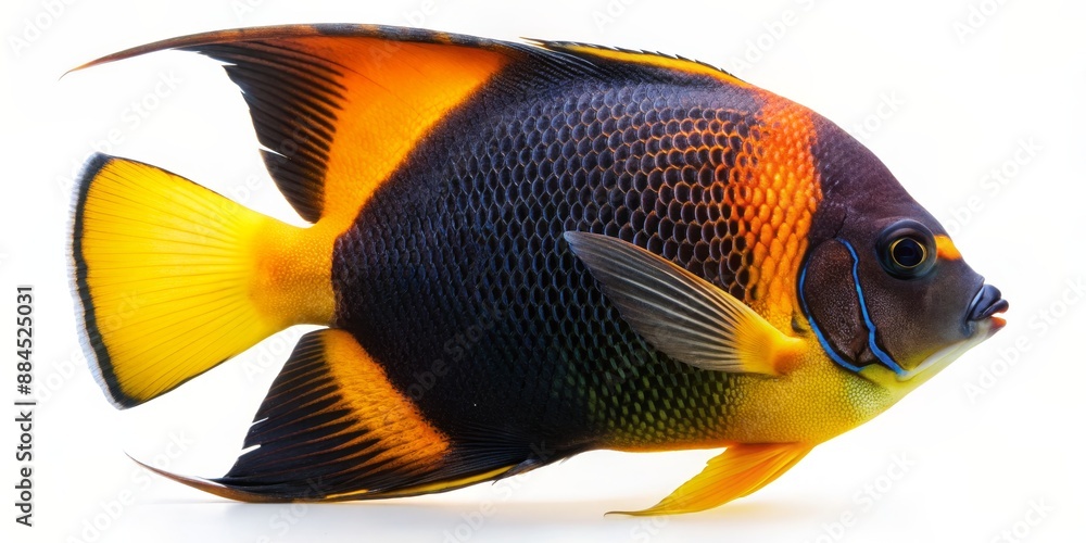 Vibrant Yellow and Black Angelfish Profile, isolated on white ...