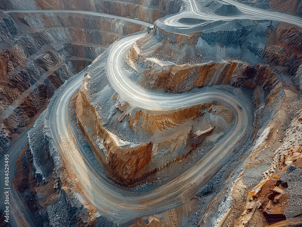 Aerial and ground-level photographs of surface mines, including open ...