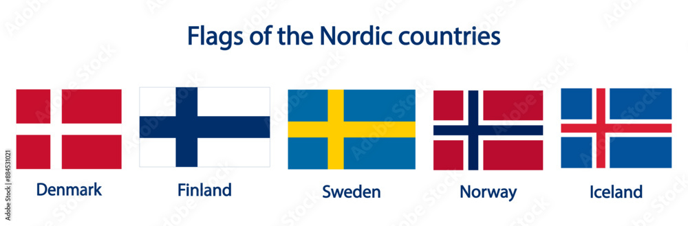 Official national flags of the Nordic countries, isolated on ...
