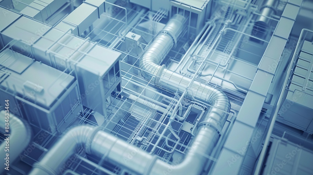 3D illustration blueprint of an architectural ventilation system design ...