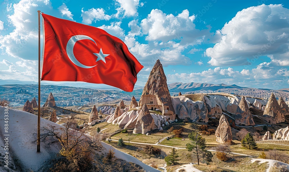 Design a flag with Turkey's Cappadocia, realistic photo Stock Photo ...
