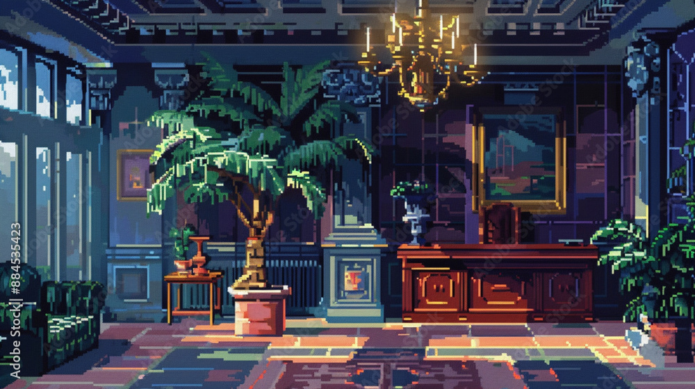 2d pixel art of antique room, game art, 16 bits, 32 buts Stock ...