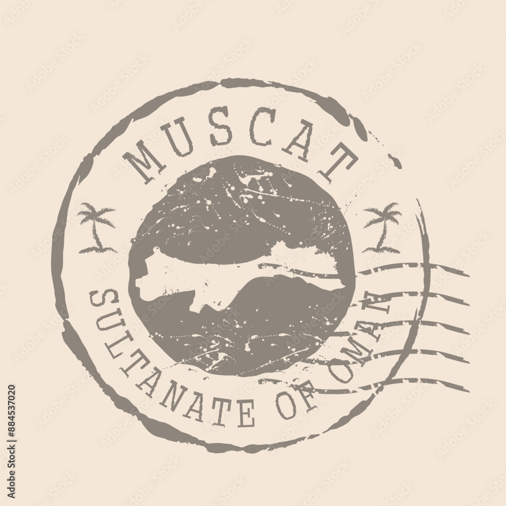 Stamp Postal of Muscat. Map Silhouette rubber Seal. Design Retro Travel ...