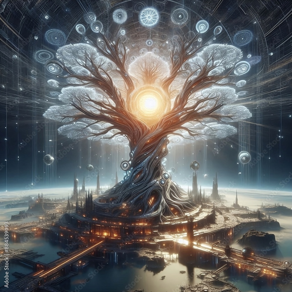 Massive Glowing Tree of Life with Intricate Branches and Radiant Core ...
