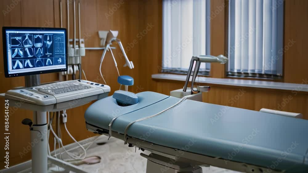 modern medical examination room with advanced equipment, including ...