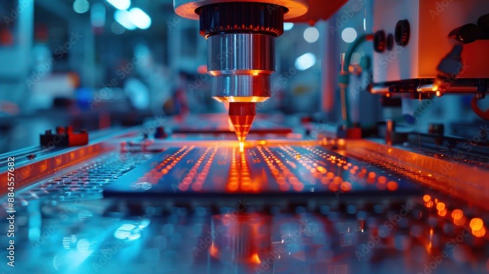 Lithography process in semiconductor manufacturing, with UV light beams ...