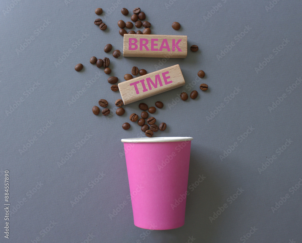 Break Time symbol. Concept word Break Time on wooden blocks. Beautiful ...