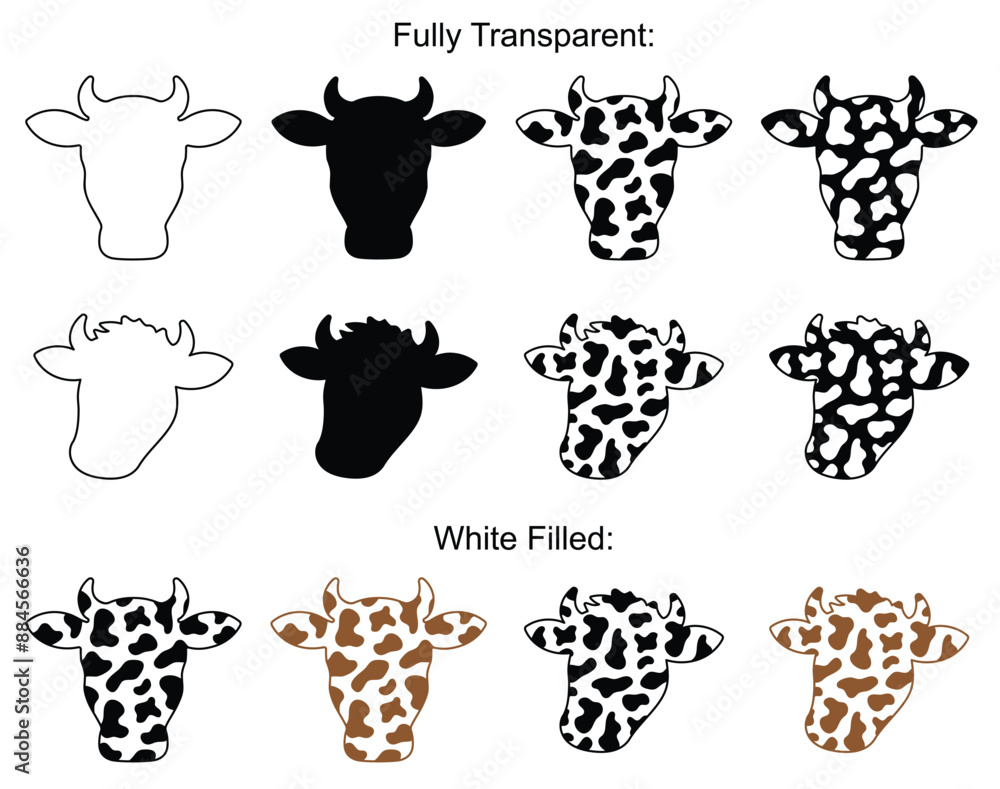 Cow Print Cow Head with Horns Illustration Clipart - Outline ...