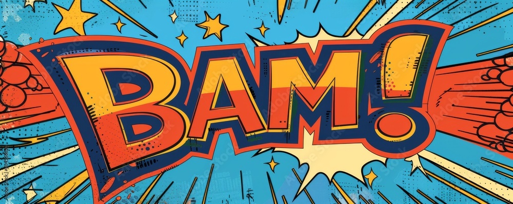 Colorful pop art design with the word BAM in bold letters and comic ...