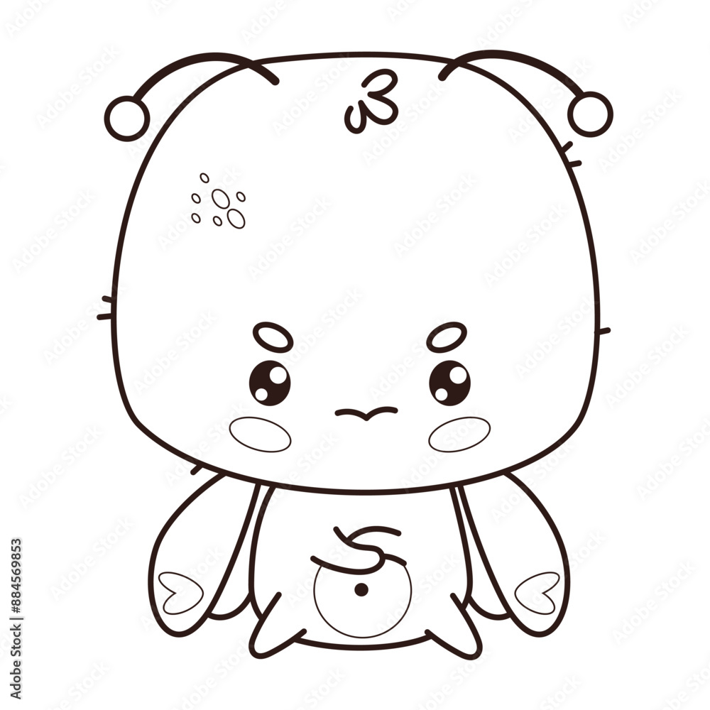 Sad unhappy butterfly character. Outline cartoon insect kawaii. Line ...