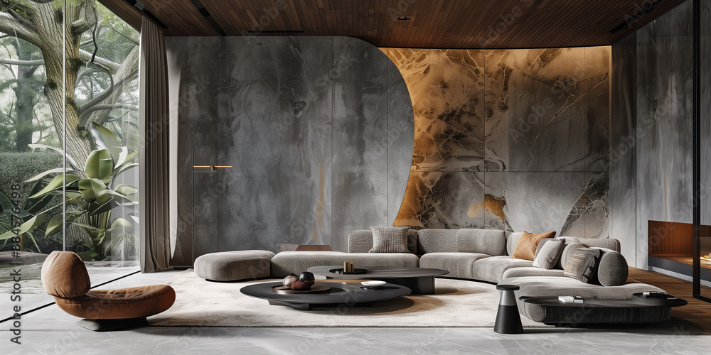 Beautiful modern Futuristic bionic forms architecture. Indoor space ...