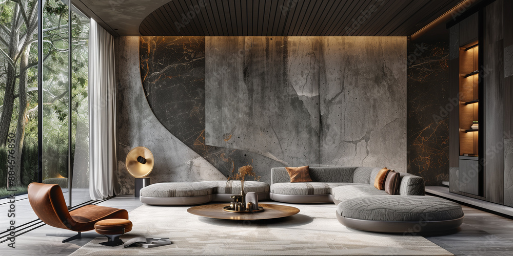 Beautiful modern Futuristic bionic forms architecture. Indoor space ...