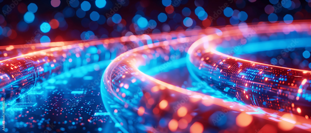 A blue and red wire with a lot of dots on it. The wire is curved and it ...