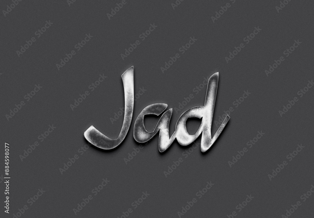 Chrome metal 3D Arabic name design of Jad on grey background. Stock ...