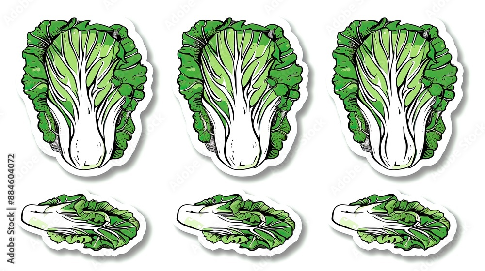 Graffiti stickers collection, isolated cartoon Napa Cabbage, white ...