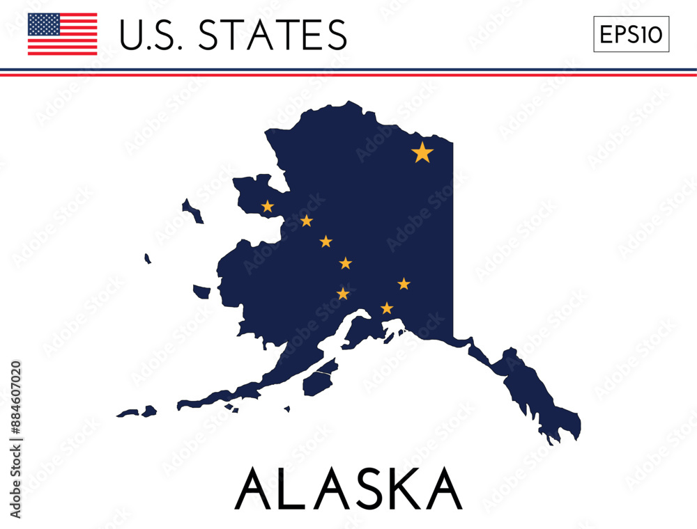 Alaska USA state map shape with flag. Map of Alaska in the Alaska flag ...