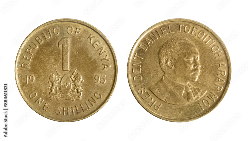 Isolated png photo of 1 Kenya 1995 shilling brass coated steel coin of ...
