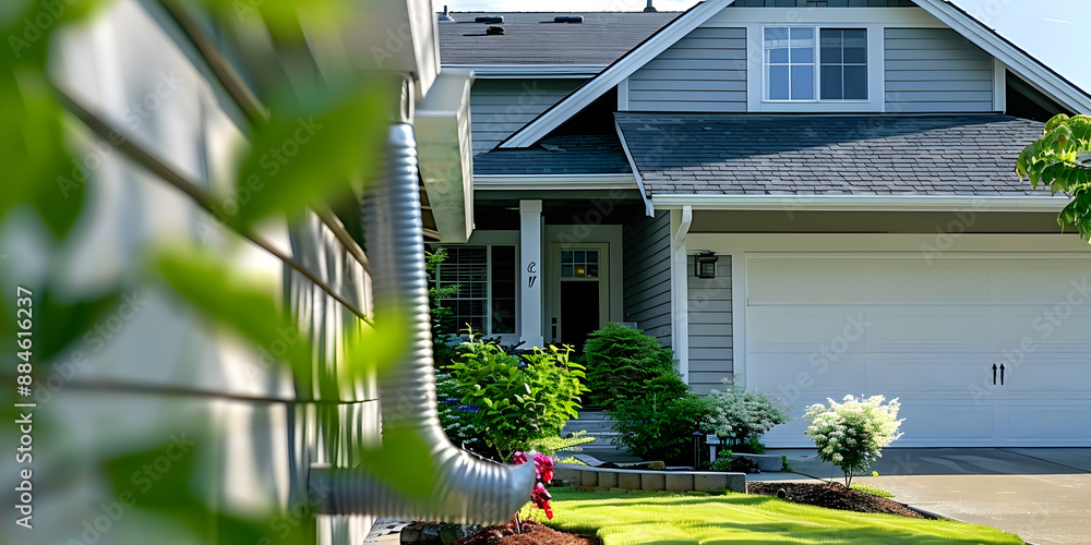 Newly Installed Gutter Downspout in Modern Home Professional Photo with ...