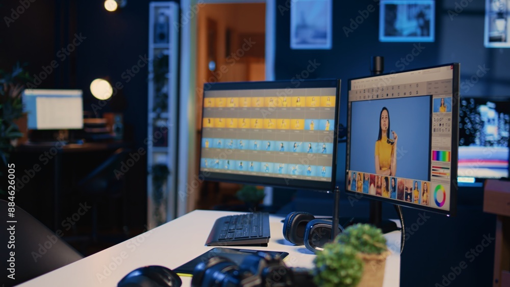 Empty multimedia creative studio with photo editing software on PC ...