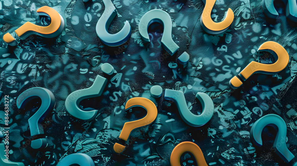 Scattered question marks with space for answers through self education ...