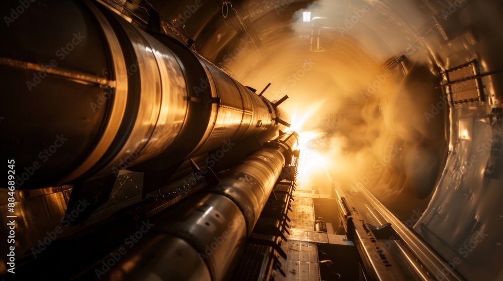 Picture of a long-range missile starting engine hypersonic missile or ...