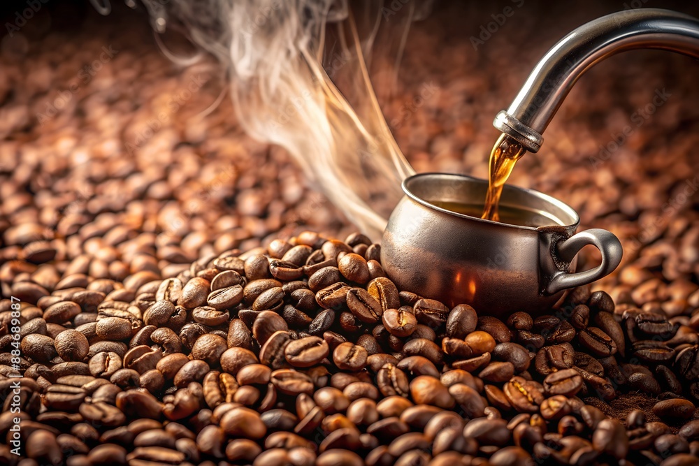 Rich aroma fills the air as hot water flows over freshly ground coffee ...