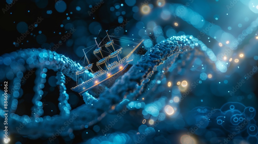 nanotechnology concept Microscope Ship Travels Along DNA Strand Gene Therapy, Genetic ...