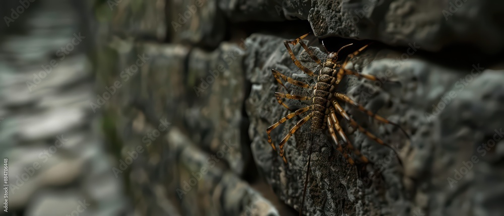 In a supernatural scene, a house centipede scurries across ancient ...