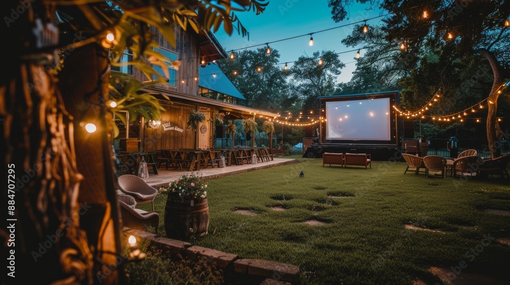 Summer cinema with outdoor projector screen and seating for corporate ...
