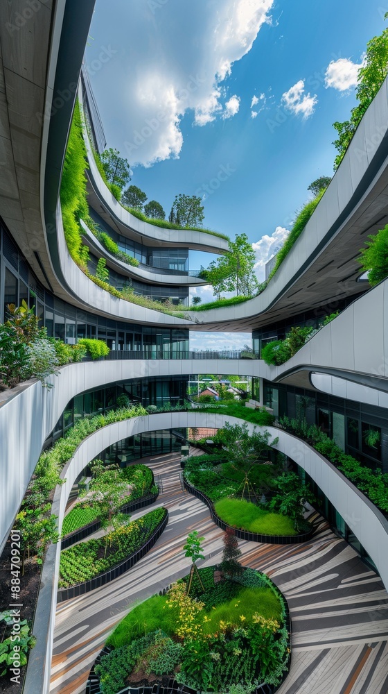 Eco-friendly building. Sustainable office building with garden on ...
