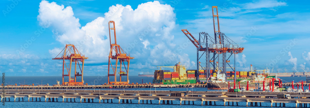 Banner Logistic shipping quay boat Engineering crane depot at logistic ...