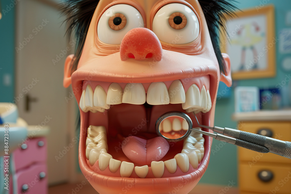Comically exaggerated animated character with a wide open mouth ...