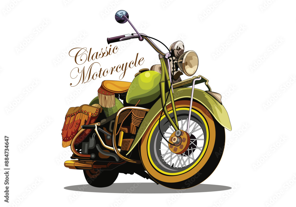 Classic motorcycle in green color vector illustration. Isolated on ...