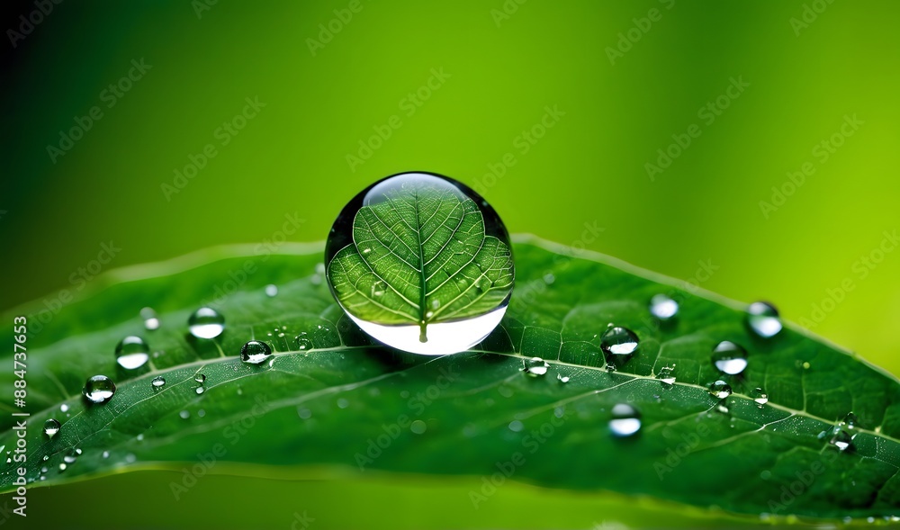 CO2 reducing icon on green leaf with water droplet for decrease CO2 carbon footprint and carbon ...