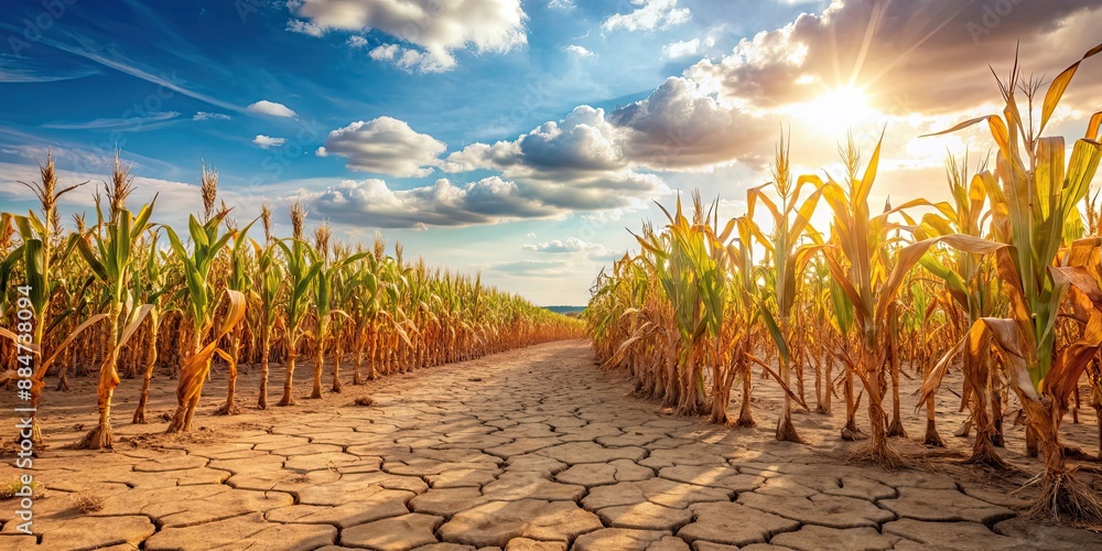Drought-stricken corn field under the effects of climate change ...