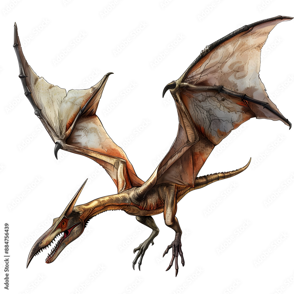 Detailed illustration of a prehistoric pterodactyl isolated on a white ...