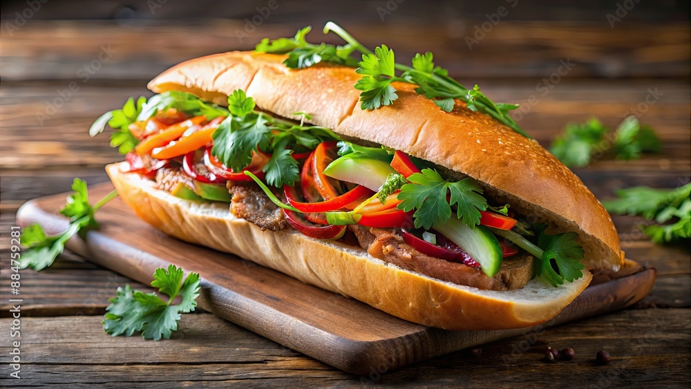 Delicious Vietnamese Banh Mi sandwich with pickled vegetables and ...