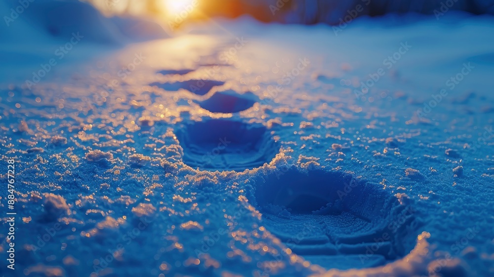 Footprints in the snow, telling a silent story of movement and presence ...