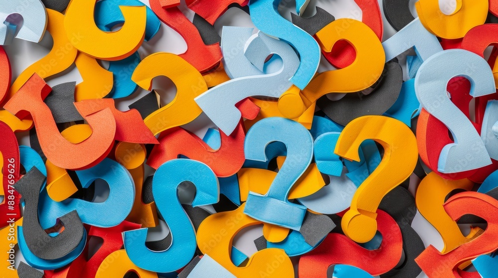 Colorful Overlapping Question Marks on White Background for Children's ...