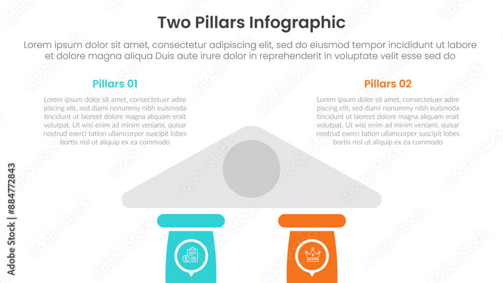 two pillars framework with ancient classic construction infographic ...