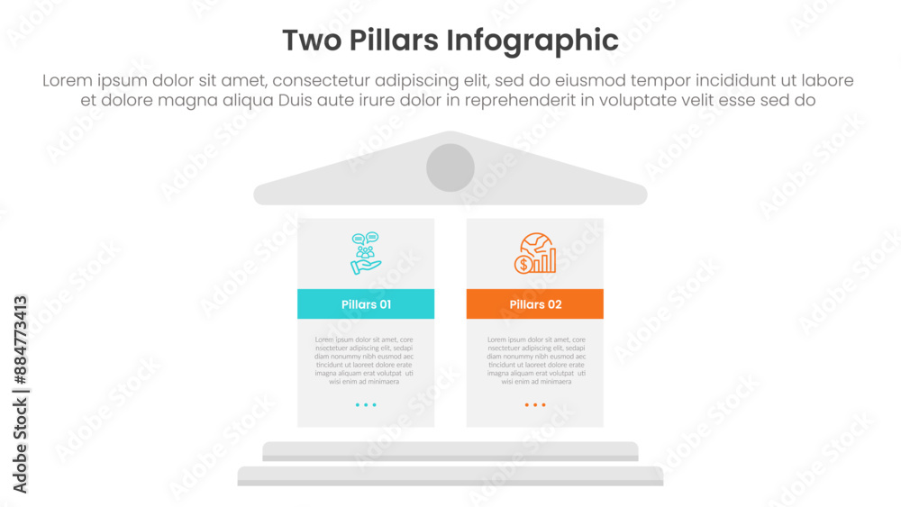 two pillars framework with ancient classic construction infographic ...
