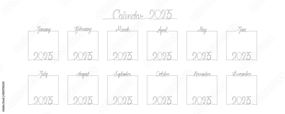 2025 calendar with hand drawing month and year sign in frame. Vector ...