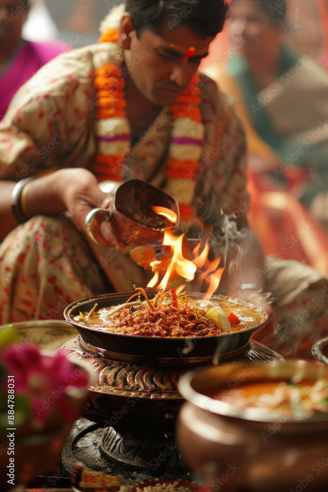 Hindu priest performing ritual during traditional marriage ceremony ...