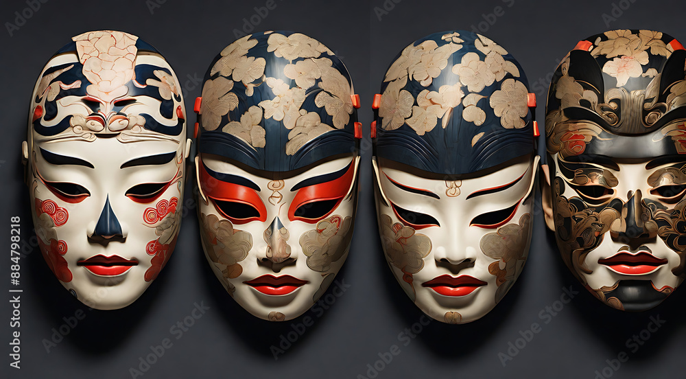 An illustration of a traditional Noh mask used in Japanese theater ...