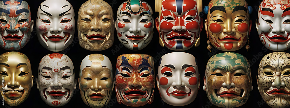 An illustration of a traditional Noh mask used in Japanese theater ...