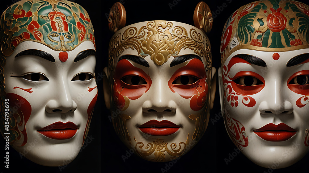 An illustration of a traditional Noh mask used in Japanese theater ...